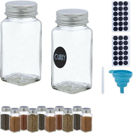Buy Relaxdays Spice Jars, Set of 12, Sprinkling Insert, Glass Herb ...