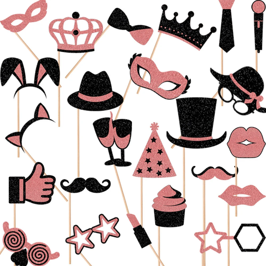 Buy 24 Pieces Glitter Rose Gold Birthday Photo Booth Props Girl Woman ...