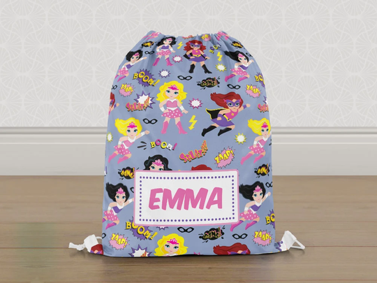Buy Personalised Superhero Superheroes Gym Bag, Girls Kids Drawstring ...