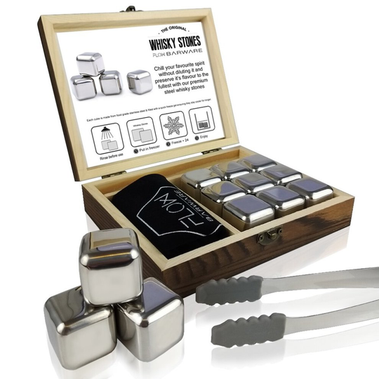 Buy Stainless Steel Whisky Stones Gift Set with Wooden Presentation Box ...