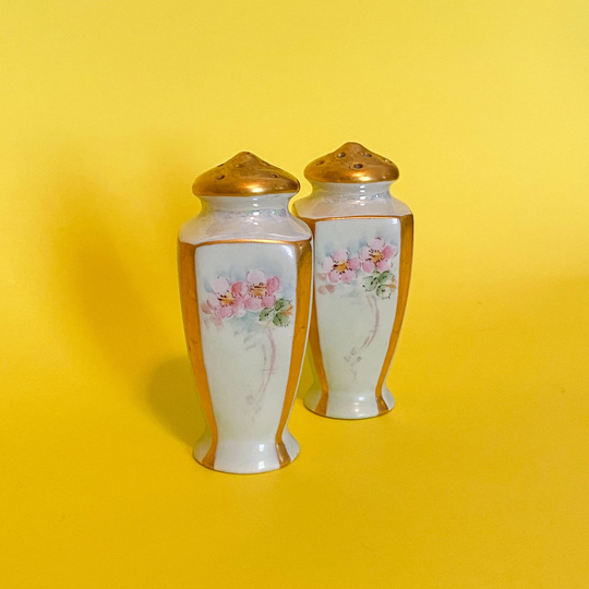 Buy White Floral & Gold Leaf Salt & Pepper Shakers - Vintage Online