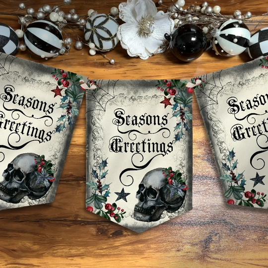 Buy Skull Christmas Bunting Goth Banner Garland Gothic Party Decoration ...