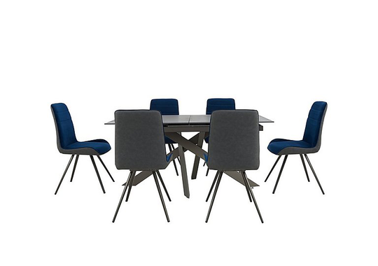 Buy Samurai Extending Dining Table and 6 Velvet Dining Chairs online