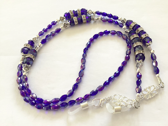 Buy Cobalt Blue Crystal Glass Beaded Eyeglass Holder Chain Glasses Face ...