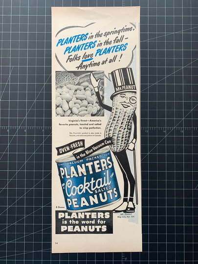Buy Vintage 1950 Planters Peanuts Print Ad Online