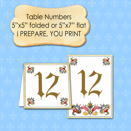 Buy Printable Medieval Table Numbers/5" Folded Tent Card Or 5"x7" Flat ...
