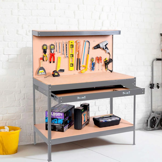 Buy Neo Grey Workbench With Heavy-duty Steel Pegboard Online