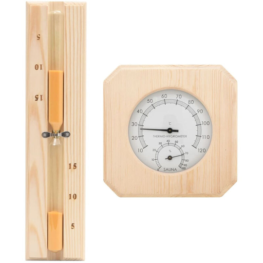 Buy 2 in 1 Sauna Hygrothermograph and Sand Timer Set Solid Wood Pine ...