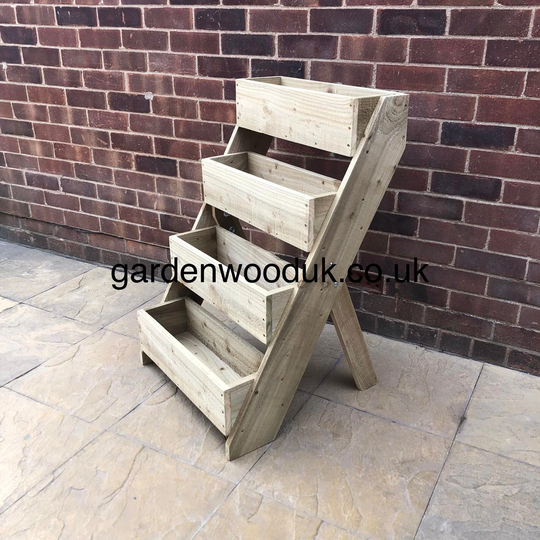 Buy Rustic Wooden 4 Tiered Garden Herb Planter 600mm Wide. Freestanding ...