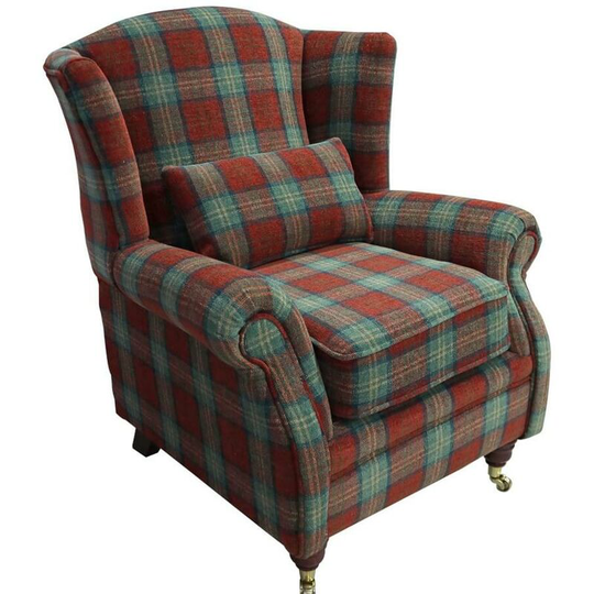 Buy Wing Chair Fireside High Back Armchair Lana Terracotta Check Fabric ...