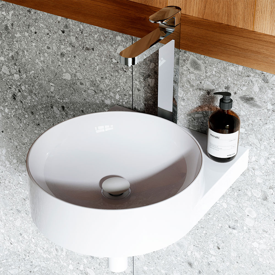 Köp Tvättställ Yard 40 cm med Vit Konsol, Vattenlås och Bottenventil online