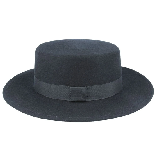 Buy Wool Felt Boater Hat Black Wool Felt Round Crown Wide Brim Hatstiff ...