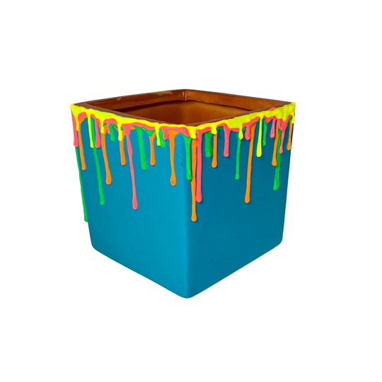 Buy Drippy 4 Inch Cube Planter | Terra Cotta Rainbow Drip Art With ...