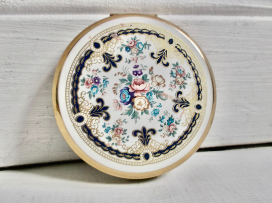 Buy Vintage Stratton Floral Brass Compact Mirrored Round Powder Online