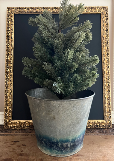 Buy Christmas Tree Tub/1950S Galvanised Flower Bucket - With Blue ...