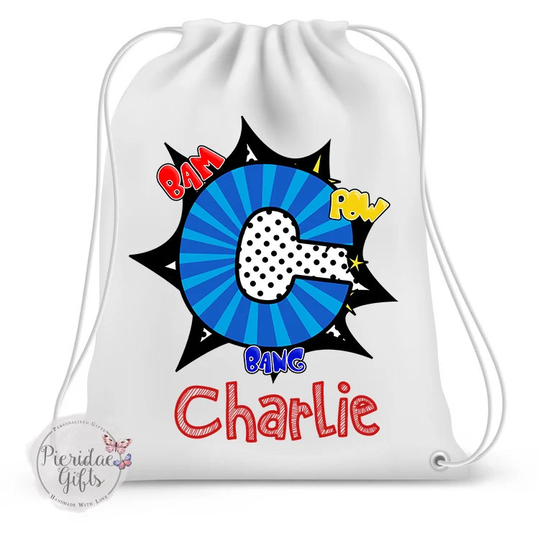 Buy Personalised Superhero Alphabet Drawstring Bag, Pe Gym Swim Bag online