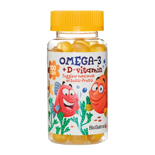 Köp BioSalma Omega-3 + D-vitamin Tuggisar Barn, 100 st