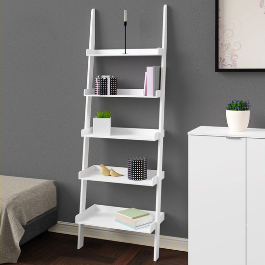 Buy Standing Shelf Ladder 180cm White 5 Tier Modern Wood Staircase ...