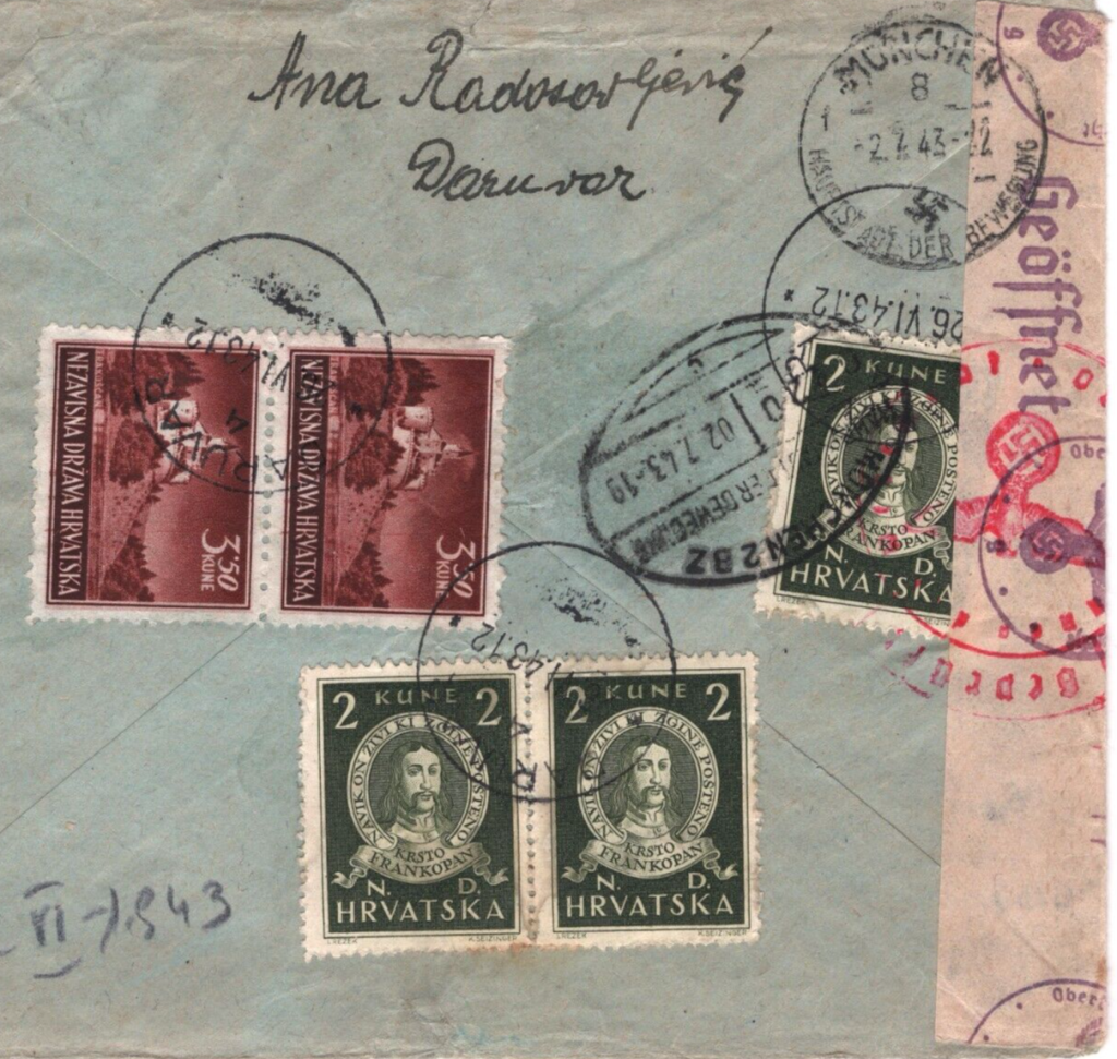 CROATIA WW2 Cover *DARUVAR* Registered Munich 1943 GERMAN Censor ...