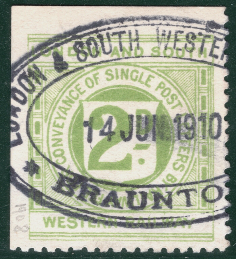 GB Devon LSWR RAILWAY 2d Letter Stamp Super *BRAUNTON* STATION Oval ...