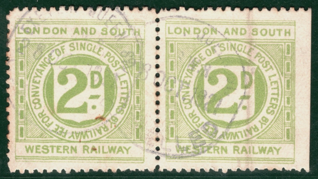 GB Devon L&SWR RAILWAY Letter Stamps RARE *Pair* 2d EXETER QUEEN ST ...