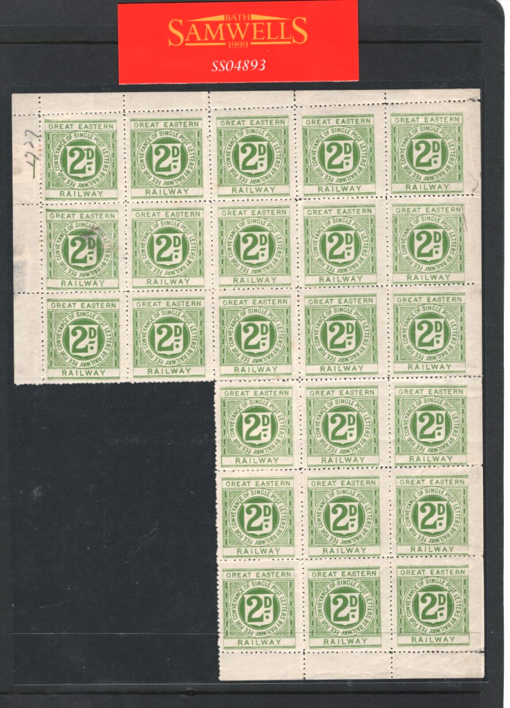GB GER RAILWAY QV Letter Stamp BLOCK{24} 2d *GREAT EASTERN* (1900) Mint ...