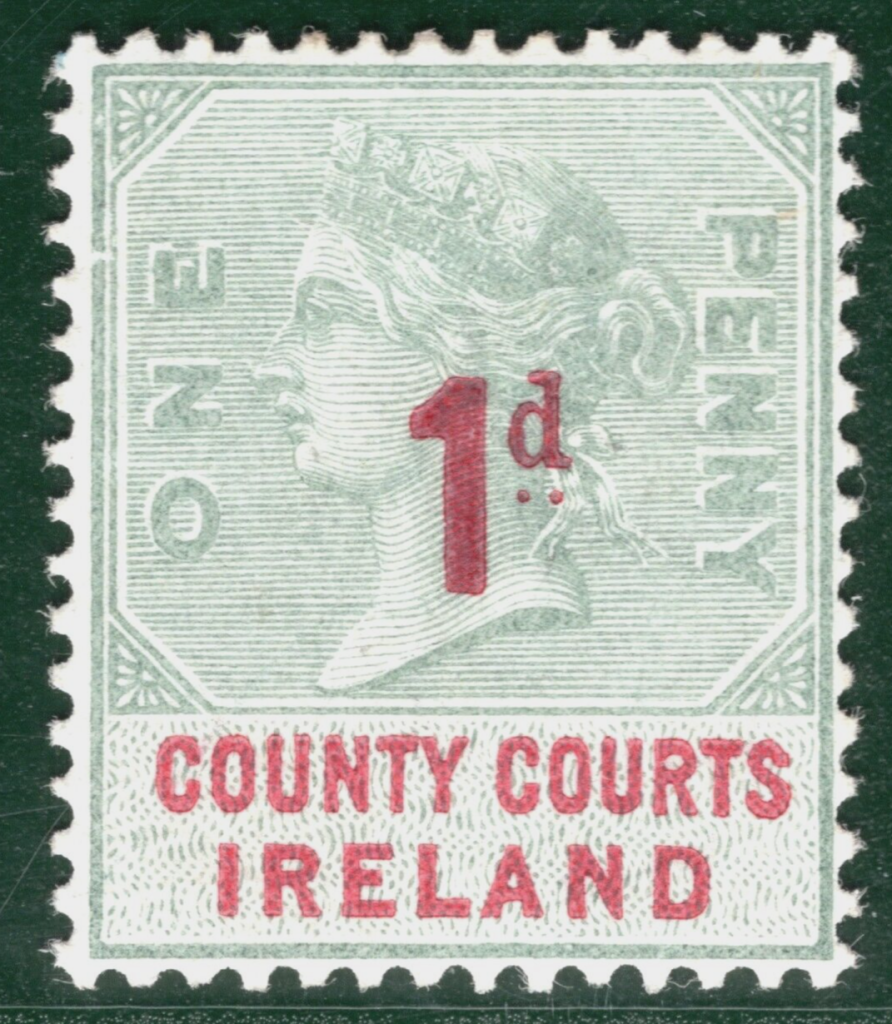 GB IRELAND QV REVENUE Stamp 1d Surcharge (1895) COUNTY COURTS Mint LM ...