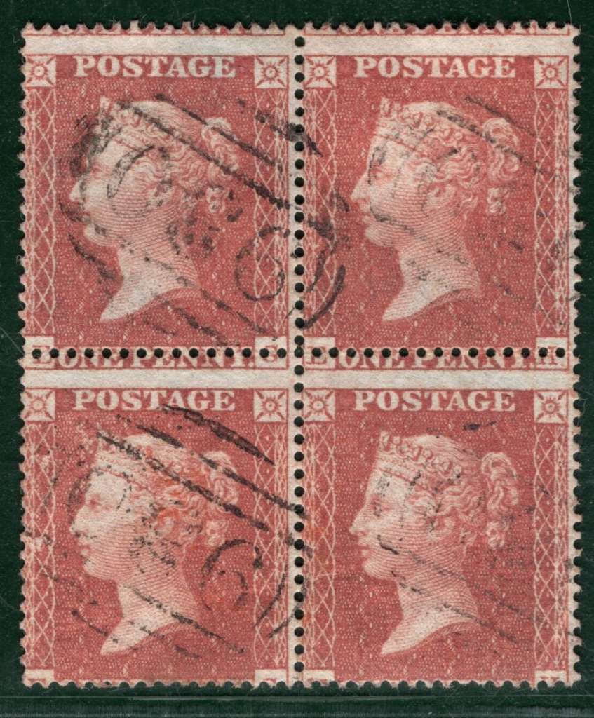 GB QV PENNY RED 1855 Stamp *BLOCK FOUR* SG.21 1d Plate 1 (EG-FH) Cat £ ...